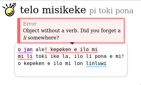 telo misikeke | a toki pona grammar checker